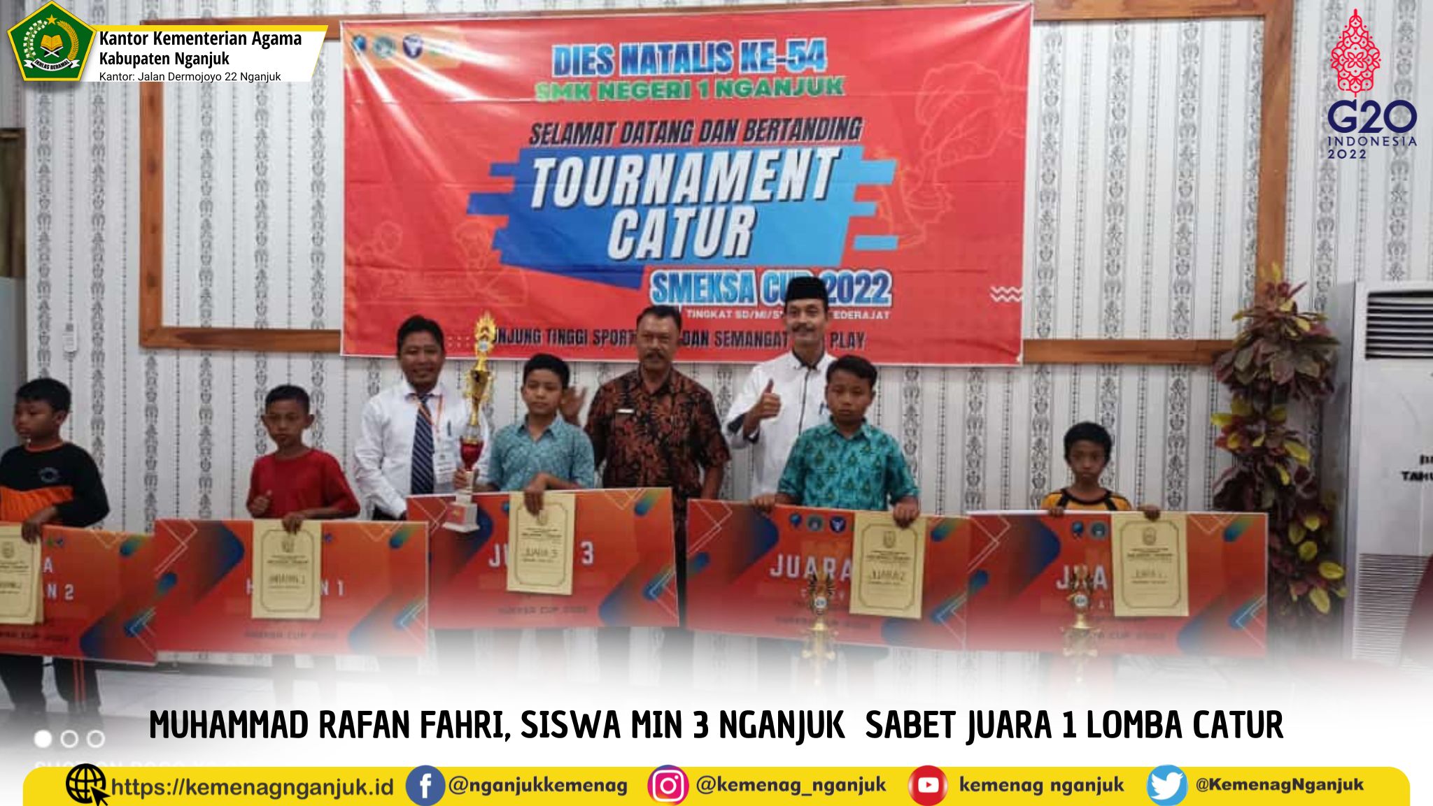 MUHAMMAD RAFAN FAHRI, SISWA MIN 3 NGANJUK SABET JUARA 1 LOMBA CATUR